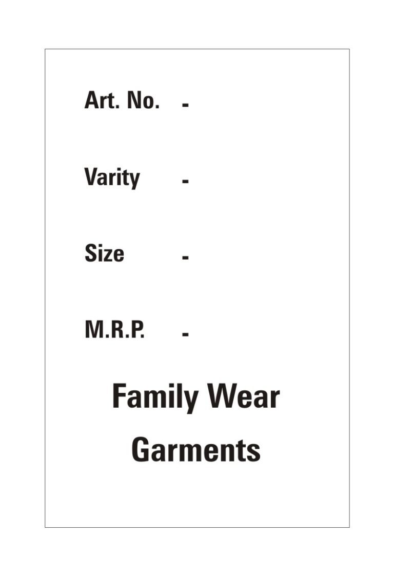 Garment MRP Tag Jeans Tag Top tag