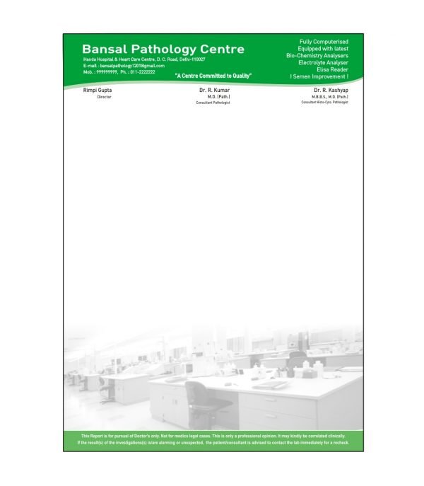 Customised Pathology Lab Letter Head/Pad A4 Size Bond/Dio Paper ...