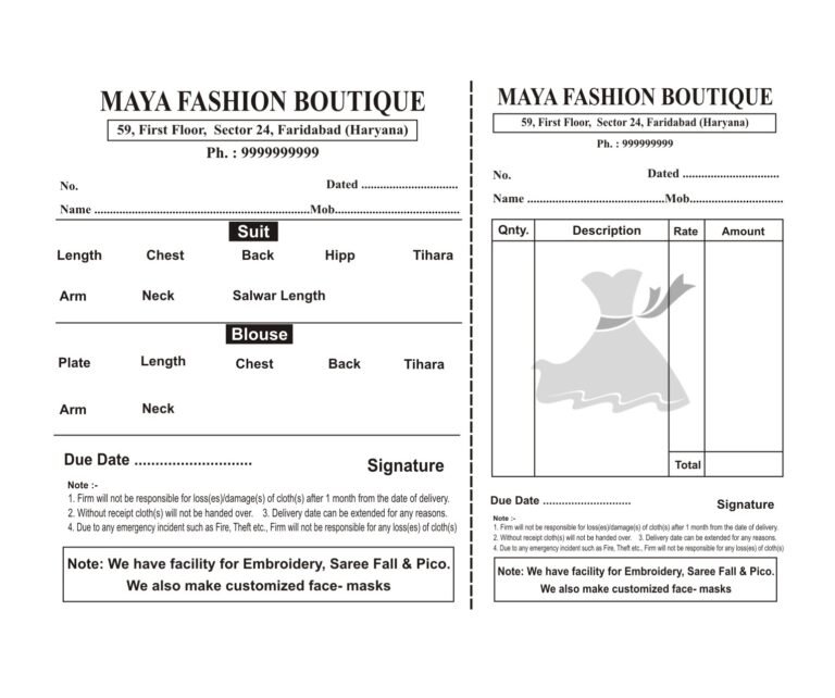 Ladies Tailor Bill Book Invoice Receipt Copy For Boutique Tailoring Ladies Tailor Bill Book Invoice Receipt Copy For Boutique Tailoring